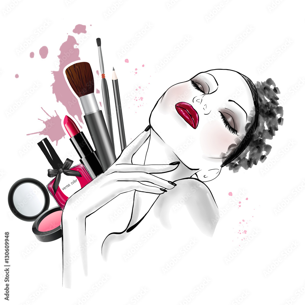 Hand drawn sketch of woman face with different types of make up on ...