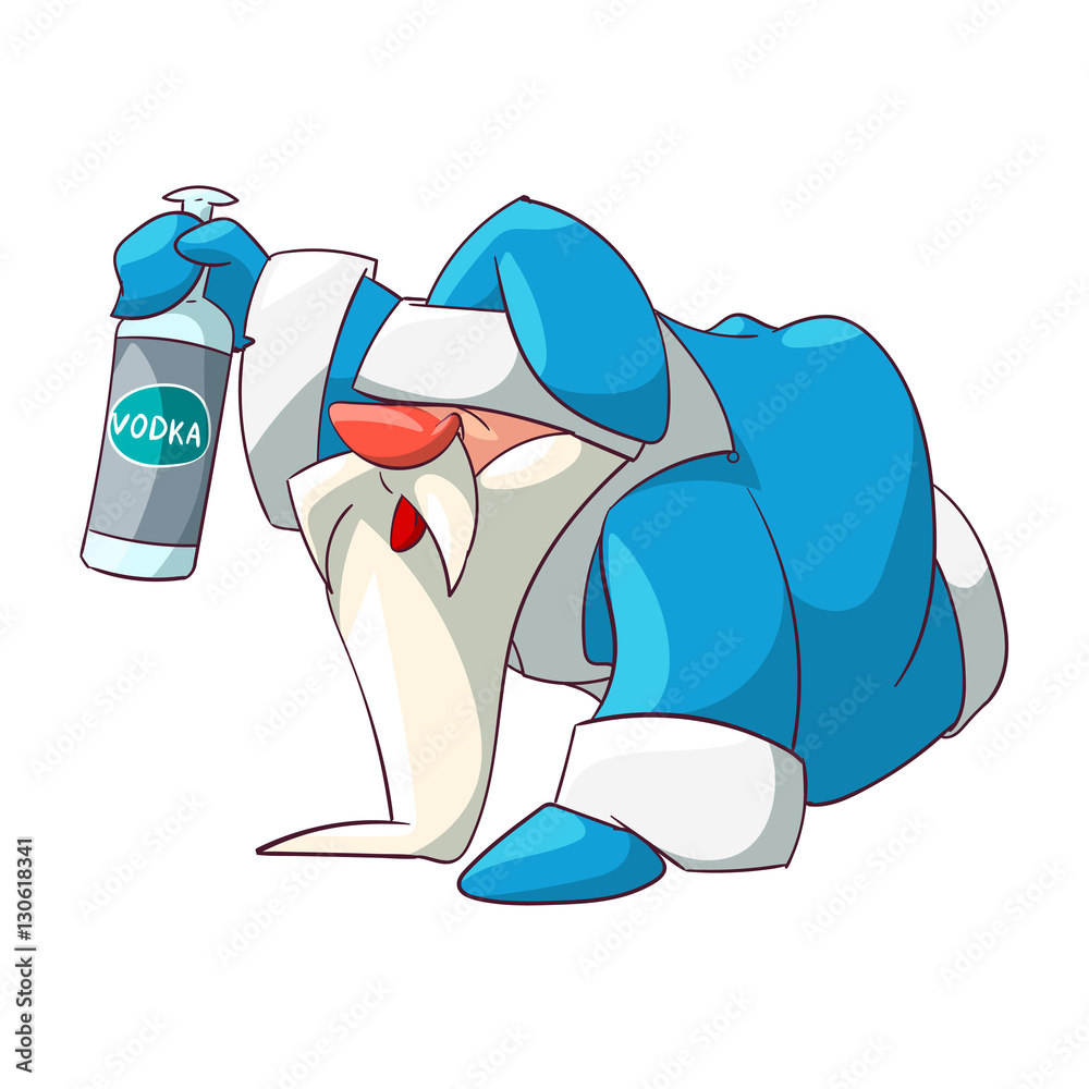 Colorful drawing vector illustration of a Drunk Cartoon Russian Santa ...