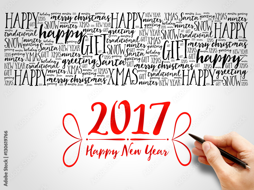 2017 year greeting word cloud collage, Happy New Year celebration ...