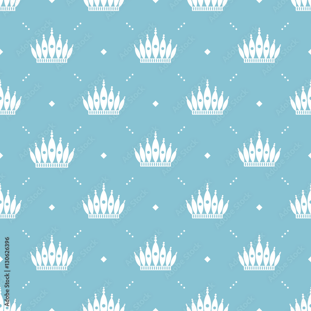 Seamless pattern in retro style with a white crown on a turquoise ...