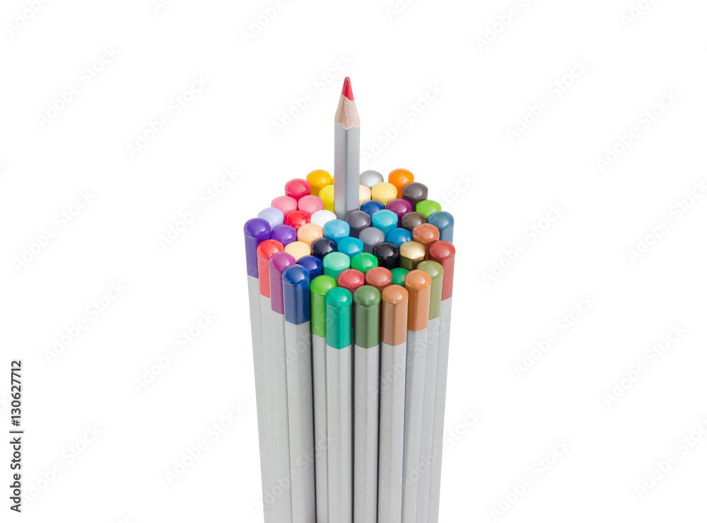 Bunch of colored pencils with one pencil partly pull out Stock Photo ...