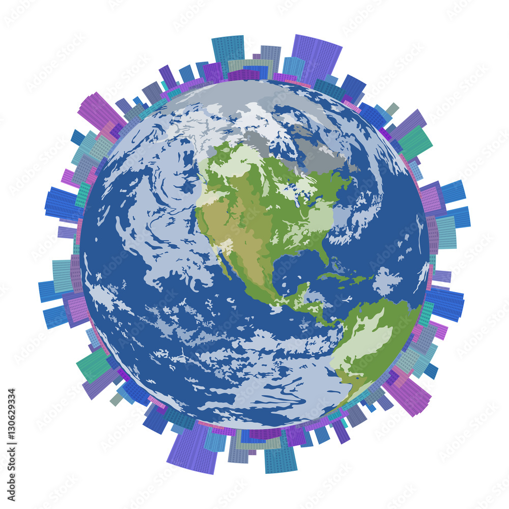 Landscape, Concept of Modern World, Planet Earth with Global Urban City ...