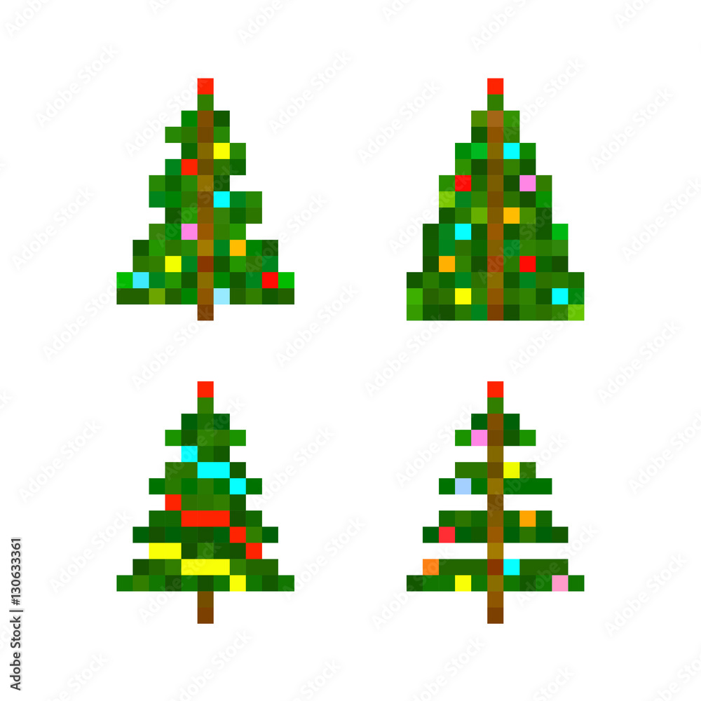 Vector set of four Pixel art Christmas tree. Flat design Stock Vector ...