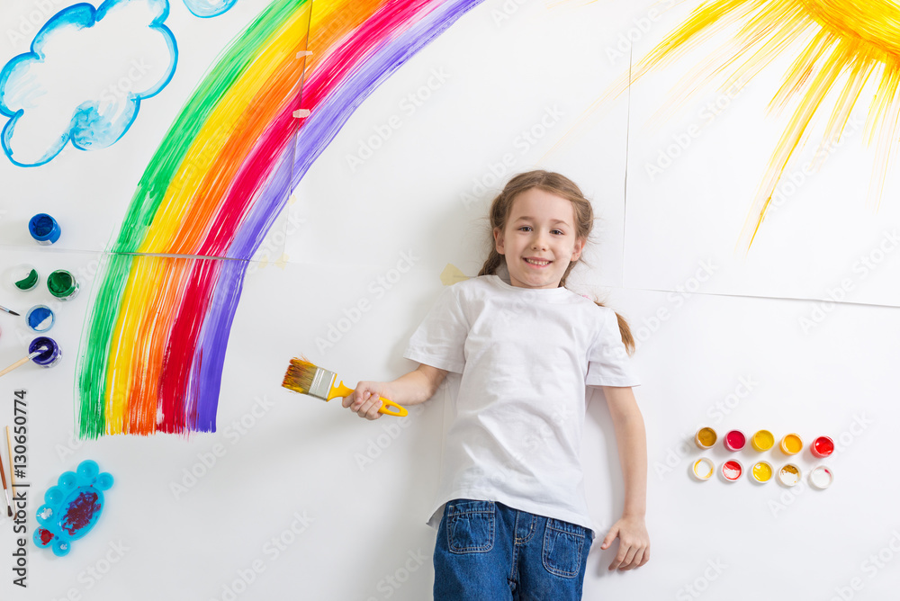 kid painting rainbow Stock Photo | Adobe Stock