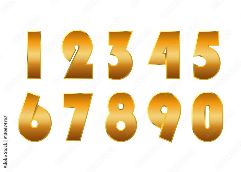Gold numbers set. Golden metallic font, isolated on white background ...