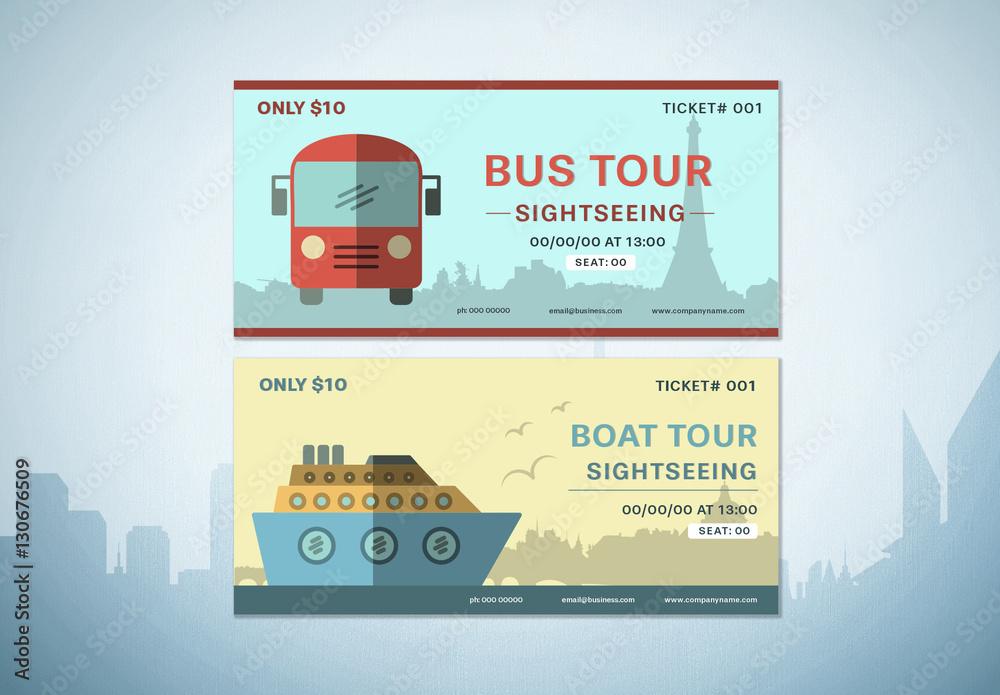 2 Sightseeing Tour Ticket Layouts Stock Template | Adobe Stock