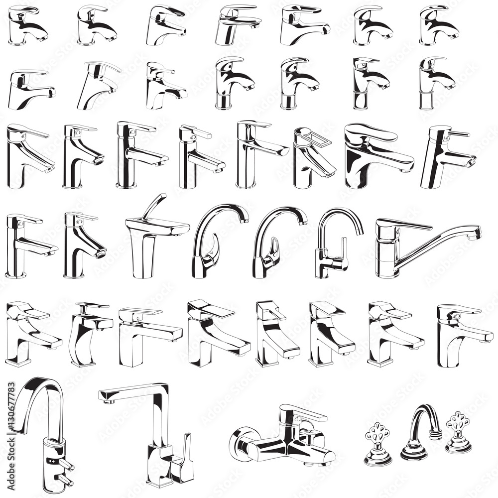 Faucet Collection Vector Set Stock Vector | Adobe Stock