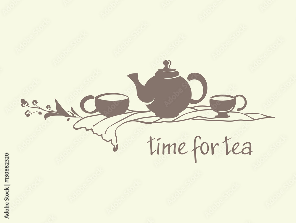 Time for tea. Silhouette vector illustration. Stock Vector | Adobe Stock