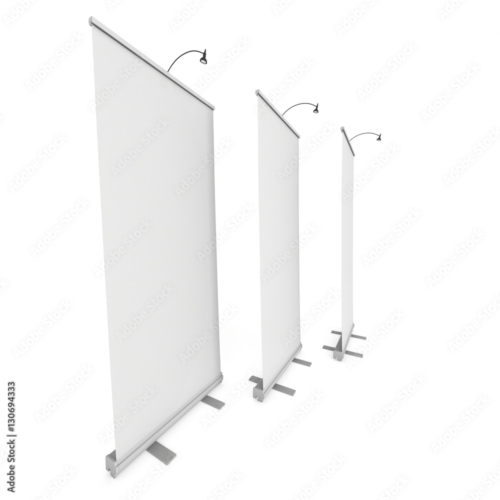 Blank Roll Up Banner Stands with different angles. Trade show booth ...