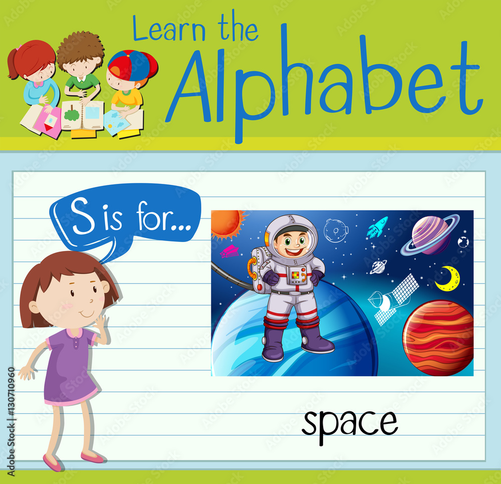 Flashcard letter S is for space Stock-Vektorgrafik | Adobe Stock