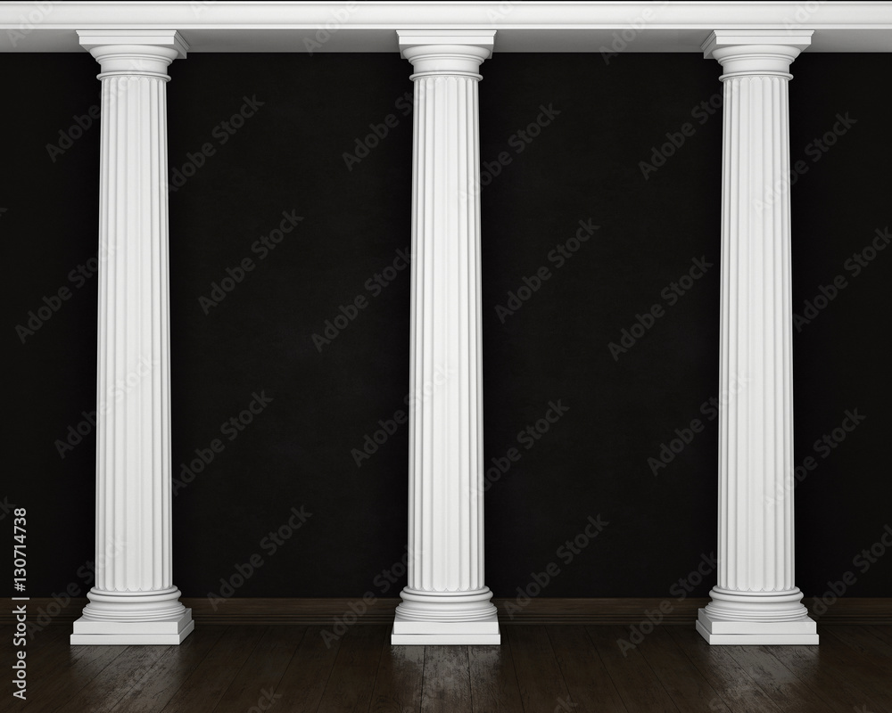 Dark stucco wall with classical columns and wooden floors Stock ...