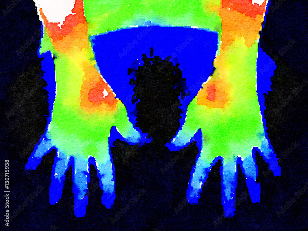 Thermographic image of back of hands showing different temperature in a ...
