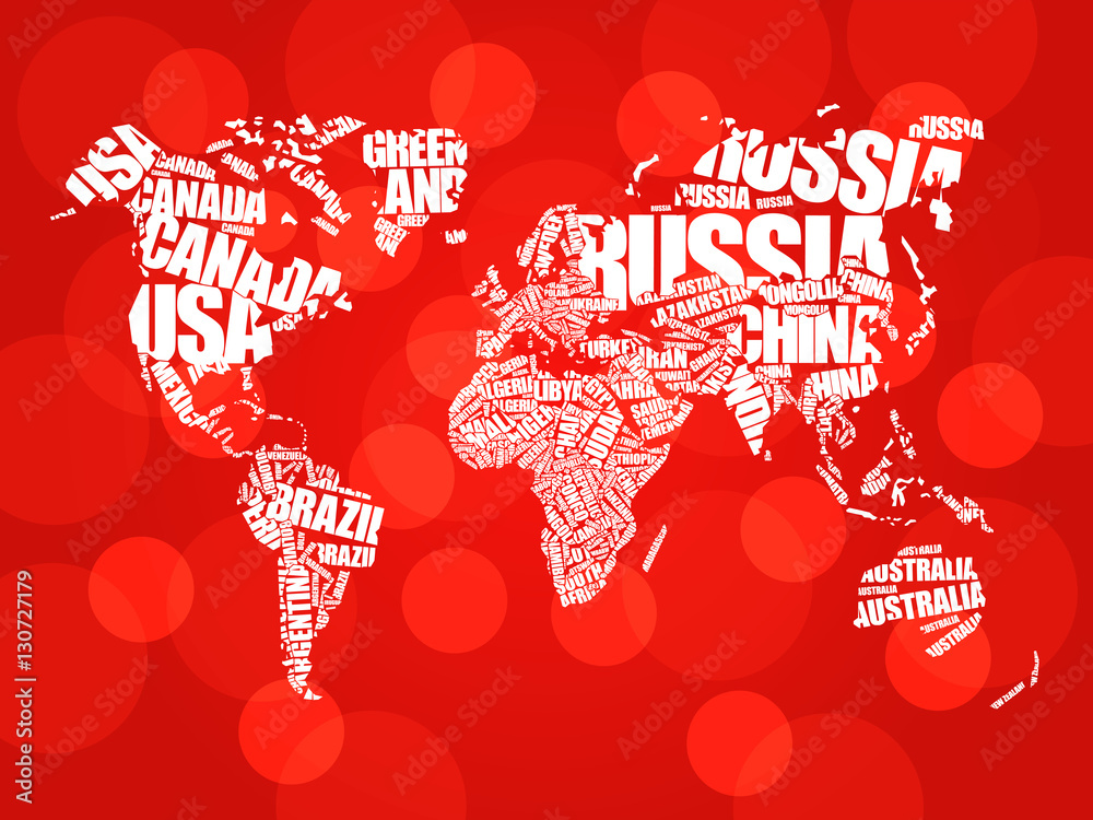 World Map in Typography word cloud concept, names of countries Stock ...