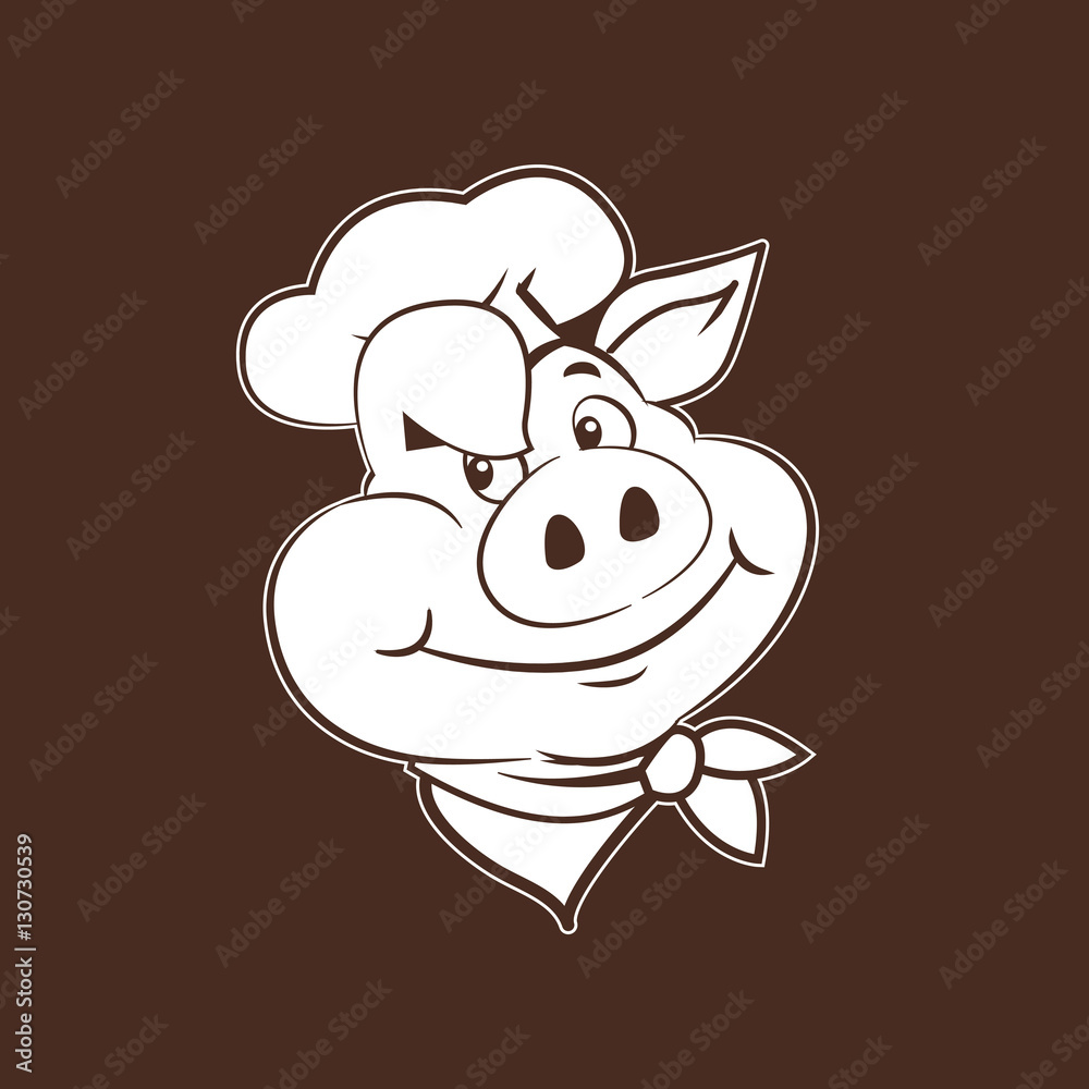Happy Pig Chef Head. Cartoon Vector Illustration. Pig Chef Hat. Pig ...