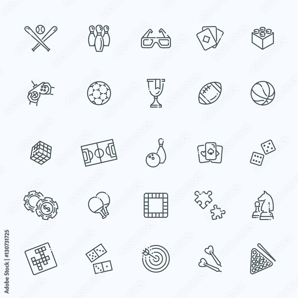 Simple set of games related vector line icons Stock Vector | Adobe Stock