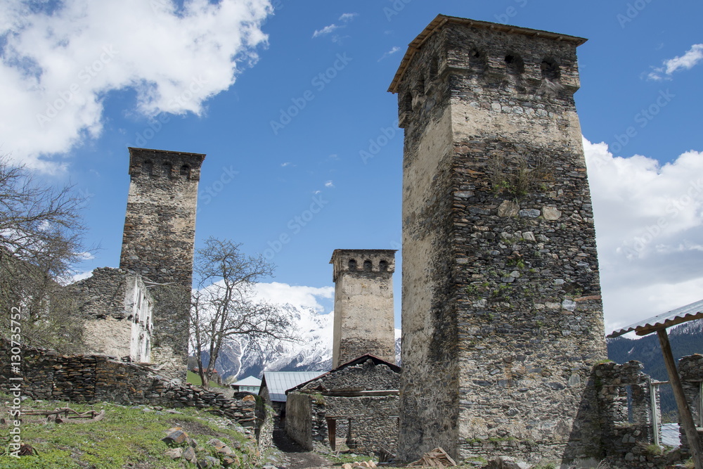 Traditional towers in Svaneti village, Georgia. Stock Photo | Adobe Stock