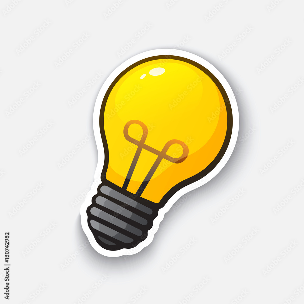 Vector illustration. Light bulb. Idea symbol. Cartoon funny sticker in ...