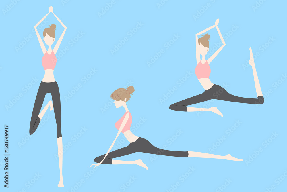 Cartoon woman is doing yoga Stock Vector | Adobe Stock