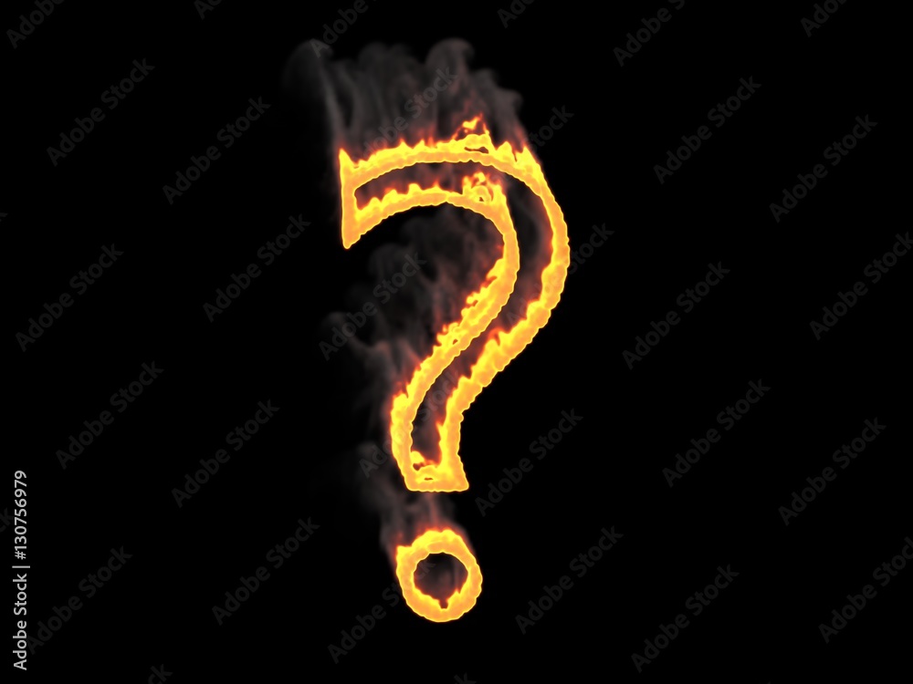 Question mark in fire with fume. 3d render. Digital illustration. Stock ...