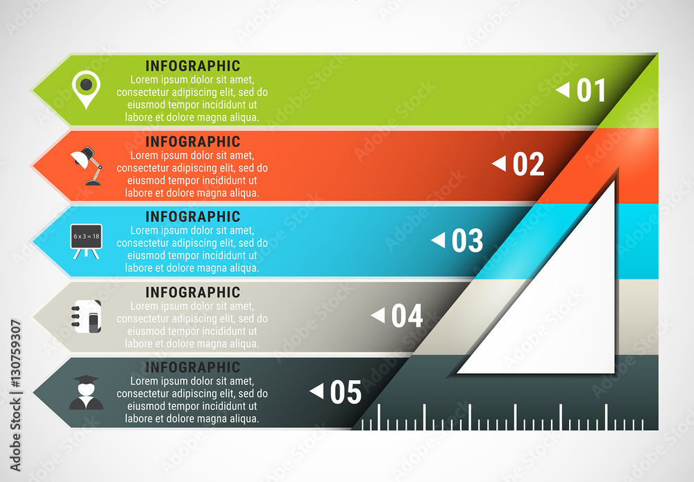 Triangular Ruler Element Infographic with Grayscale Icon Set Stock ...