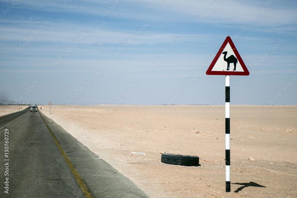 Camel warning sign desert highway in dhofar salalah Oman Middle East 4 ...