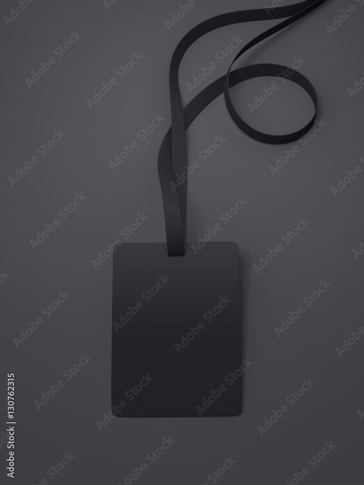Black blank badge with neckband and dark tape. 3d rendering Stock ...
