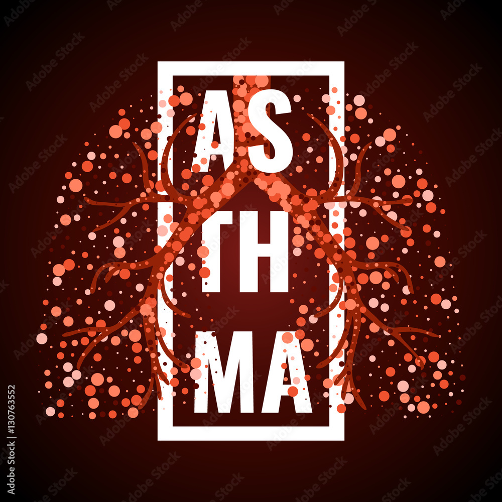 Asthma awareness frame poster with lungs filled with air bubbles on red ...