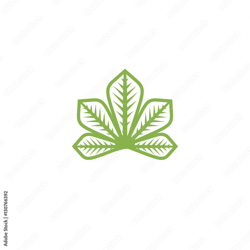 Isolated abstract flat green color logo. Chestnut tree leaf on white ...