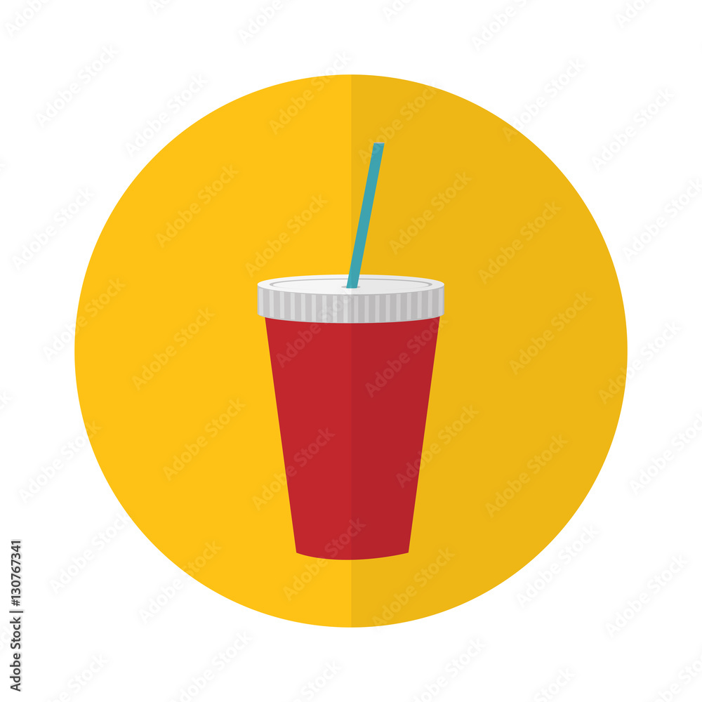 yellow circle with soda drink disposable cup with straw icon over white ...