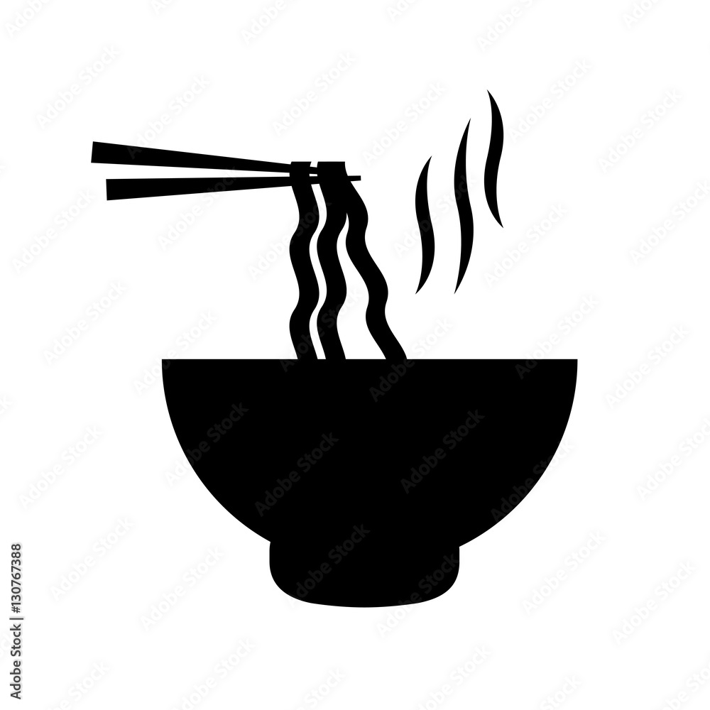 silhouette of bowl of noodles icon over white background. vector ...