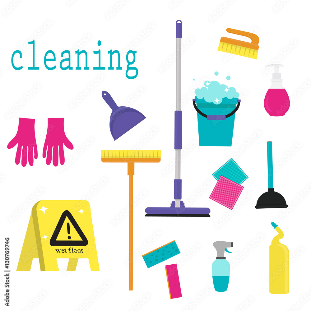 Cleaning service flat illustration. Poster template for house cleaning ...