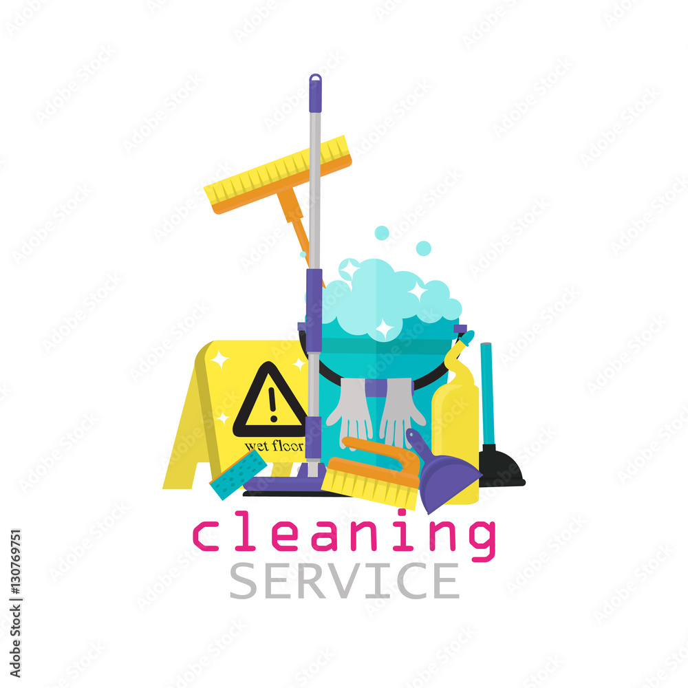 Cleaning service flat illustration. Poster template for house cleaning ...