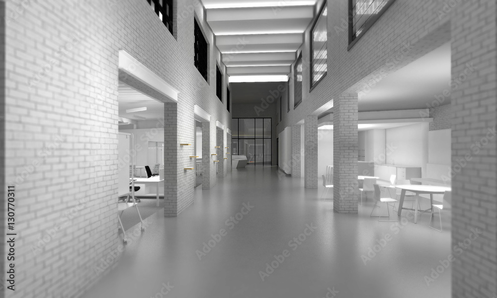 Two Story Lobby Interior Rendering Stock Illustration | Adobe Stock