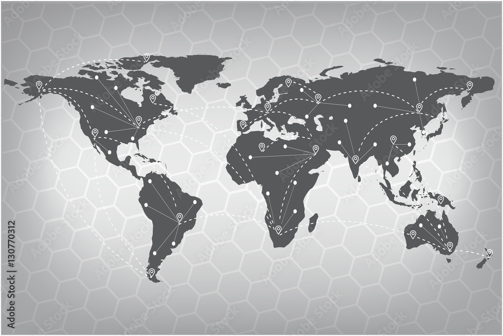 Vector world map connection. Gray similar world map. World map vector ...
