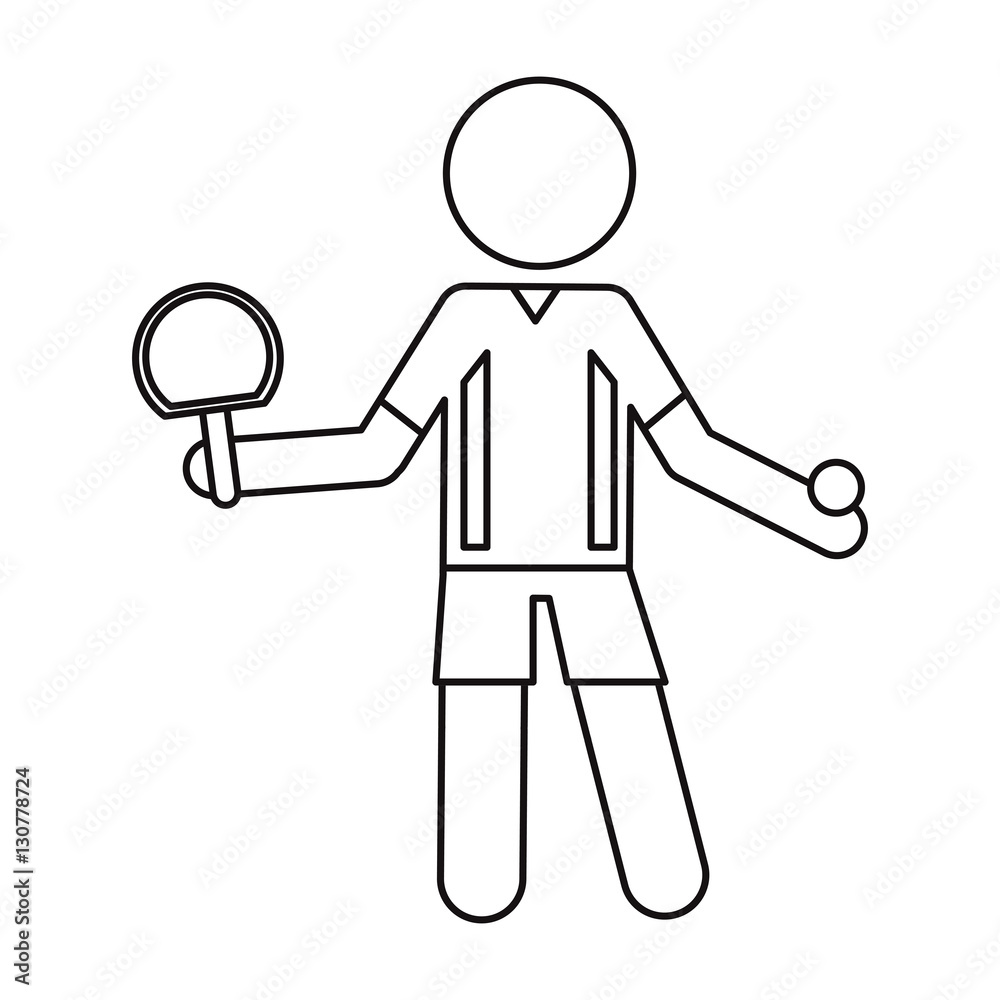 character ping-pong player with racket ball outline vector illustration ...