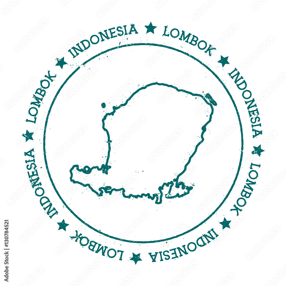 Lombok vector map. Distressed travel stamp with text wrapped around a ...