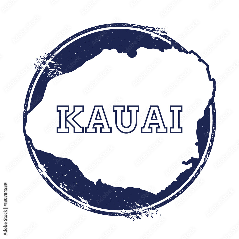 Kauai vector map. Grunge rubber stamp with the name and map of island ...