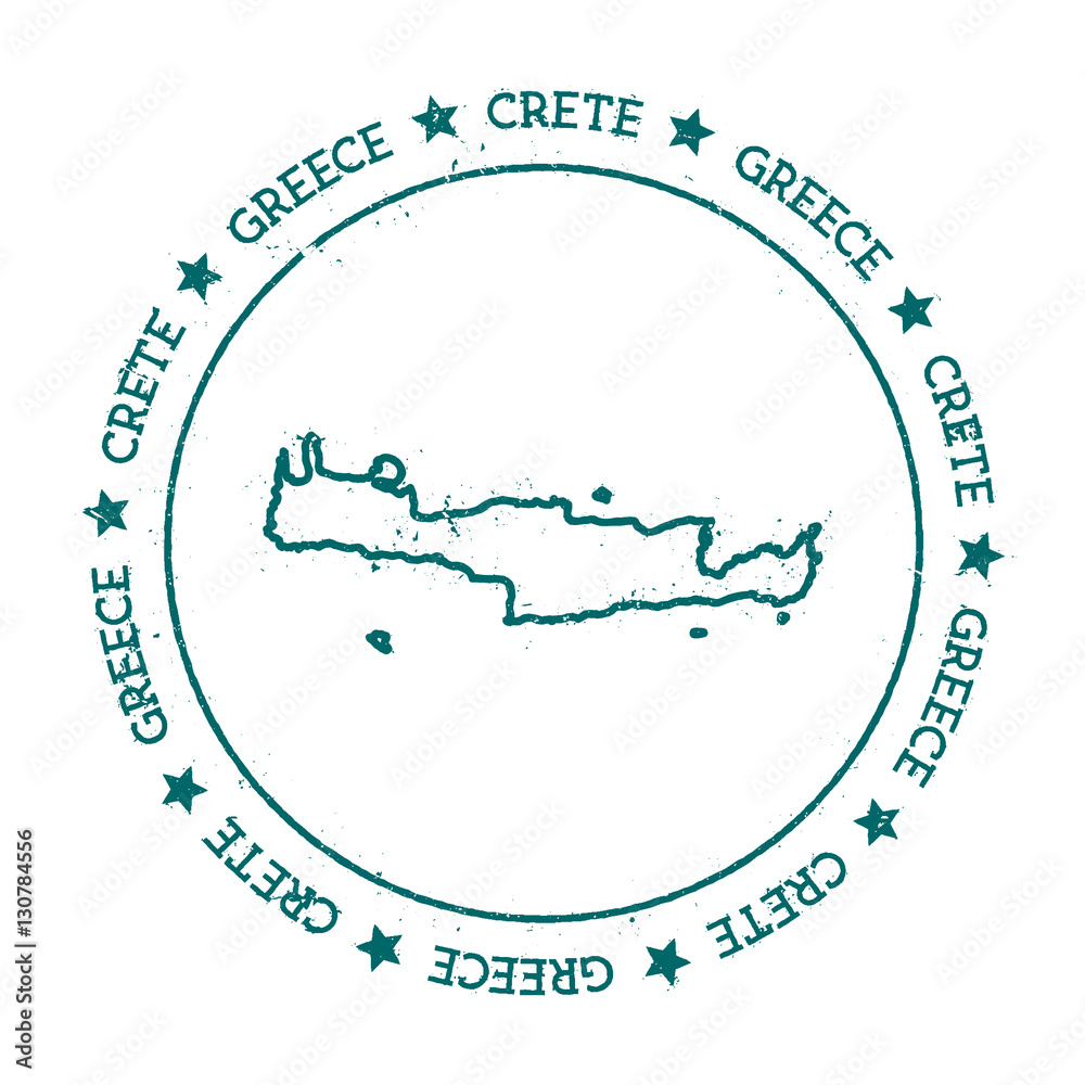Crete vector map. Distressed travel stamp with text wrapped around a ...