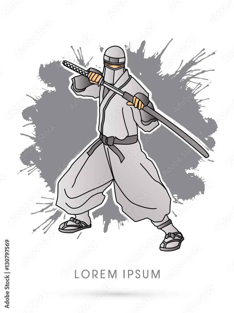 White Ninja and sword on splash grunge background graphic vector. Stock ...