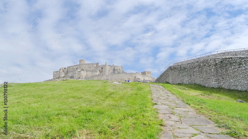 Inside the walls of Spis Castle with panorama of meadows - Spissky hrad ...