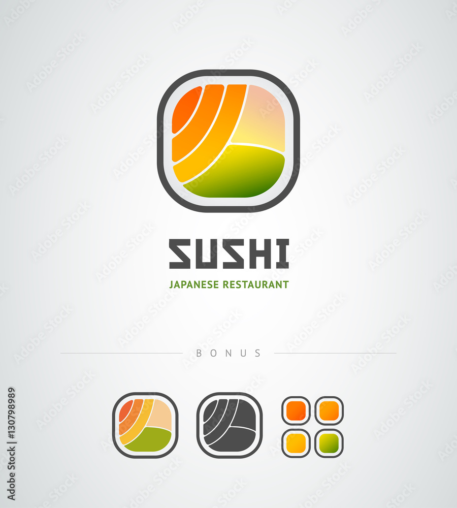 Vector sushi restaurant logo design set. Corporate identity icons ...