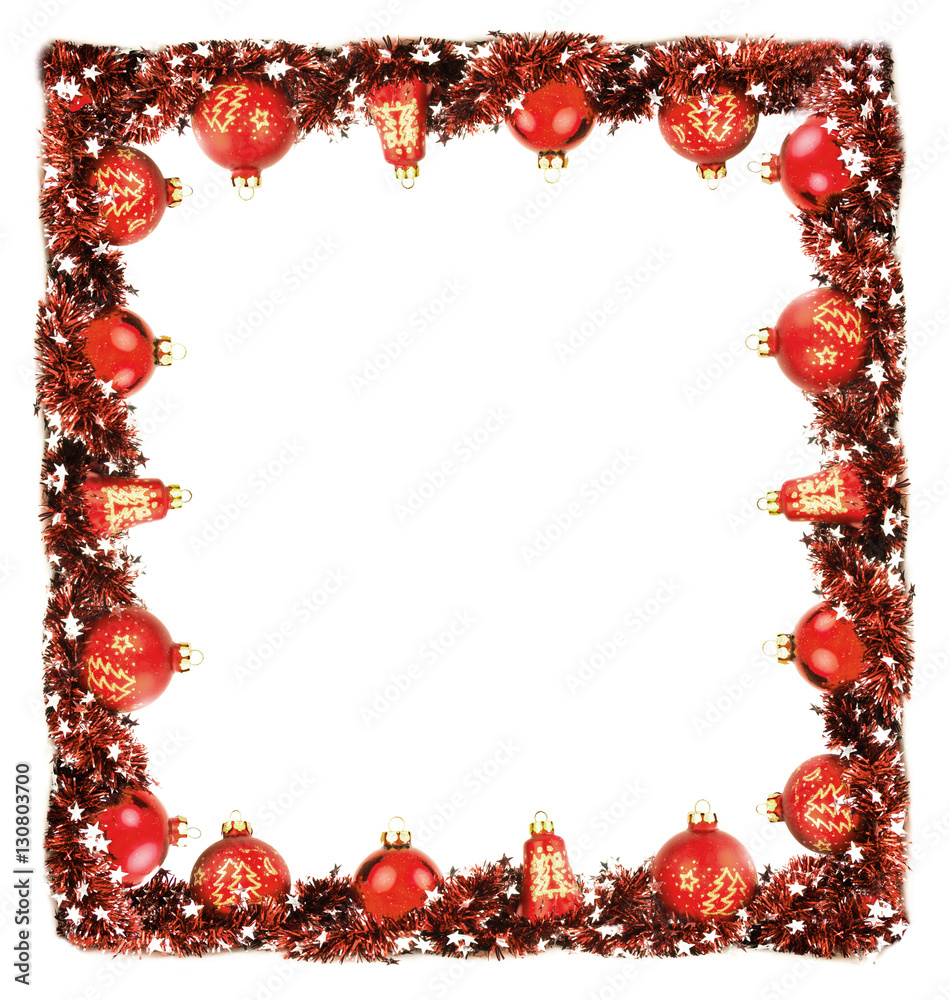 Winter frame border background with red balls and garland Stock Photo ...