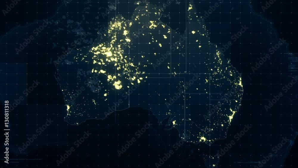Australia Map Night Lighting. Animation of the night lighting on the ...