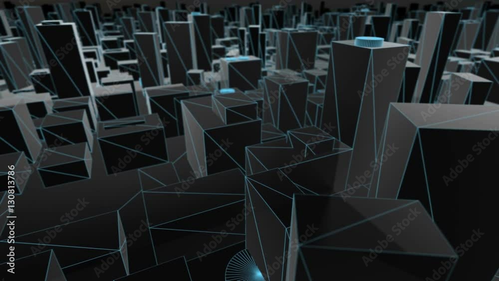 Seamless looping animation of a Blue Wireframe 3D city map pan Stock ...