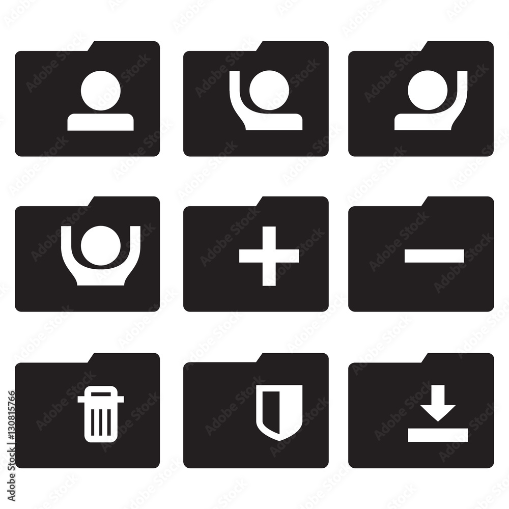 Vector black line folder icons set on white background Stock-Vektorgrafik | Adobe Stock