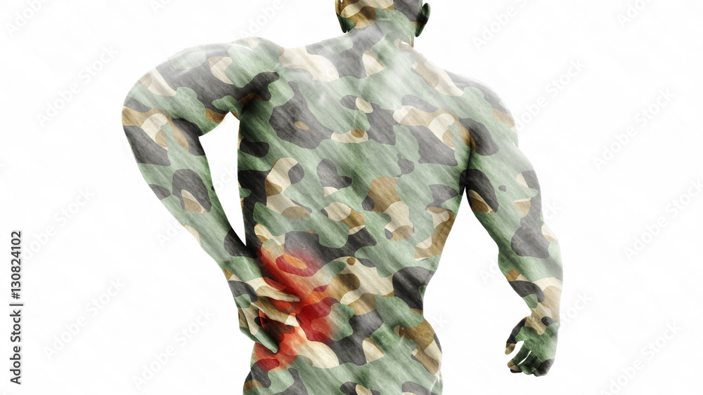 Male torso, pain in the back isolated on white background. 3d rendered ...