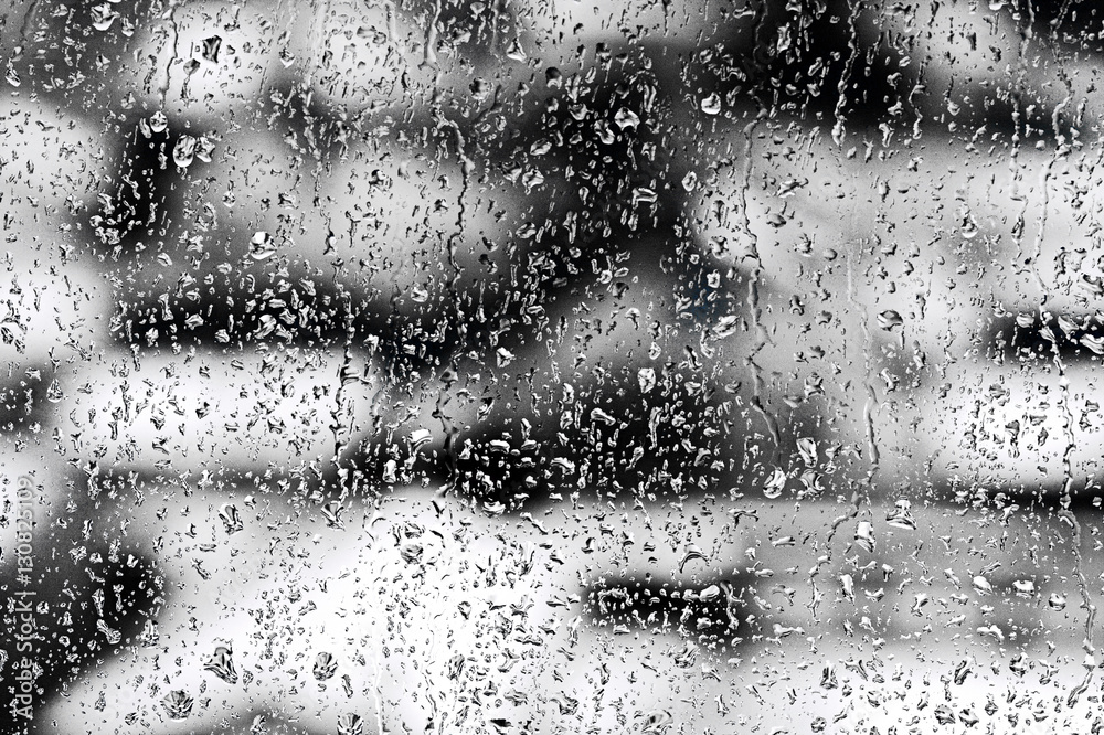 Texture Raindrops on window glass for rain, black and white colors ...