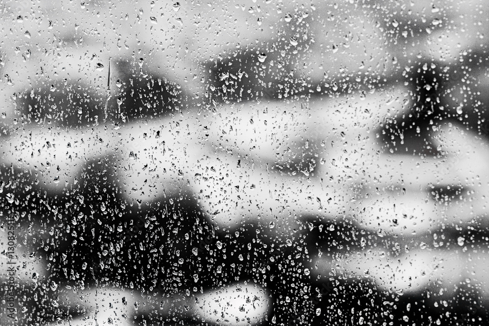 Texture Raindrops on window glass for rain, black and white colors ...