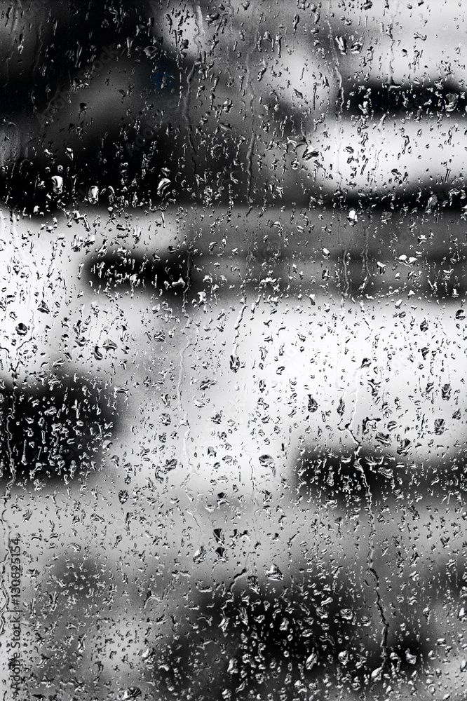 Texture Raindrops on window glass for rain, black and white colors ...