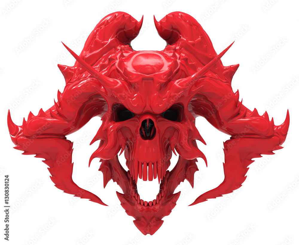 Red skull design isolated on white background. 3D illustration Stock ...